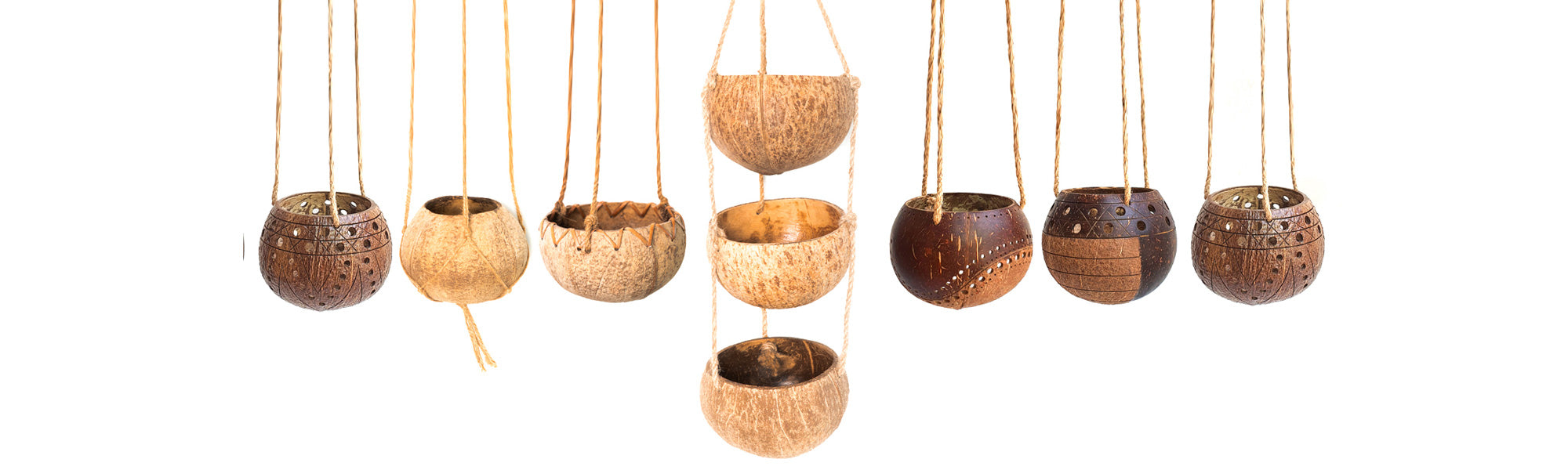 Natural, Unique Coconut Hanging Planters - Rainforest Bowls
